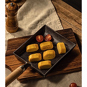 YYMIYU Tamagoyaki Japanese Omelette Pan Cast Iron Wooden Handle 9×7 inch