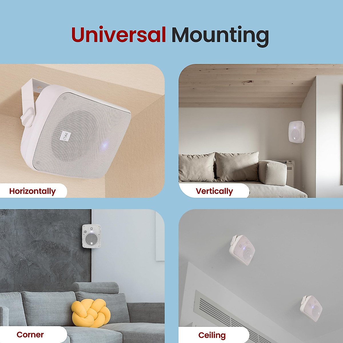 Pyle Indoor Outdoor Wireless Bluetooth Speaker System-2-Way Active/Passive Pair - 5.25in, LED Lights,600Watt Peak Power,Weatherproof,Wall/Ceiling Mounted Speakers w/Metal Grill, Universal Mount-White