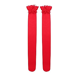 Rokou Women Sexy Lace Suspender Garter Belt with Thigh High Stockings Set (Red)