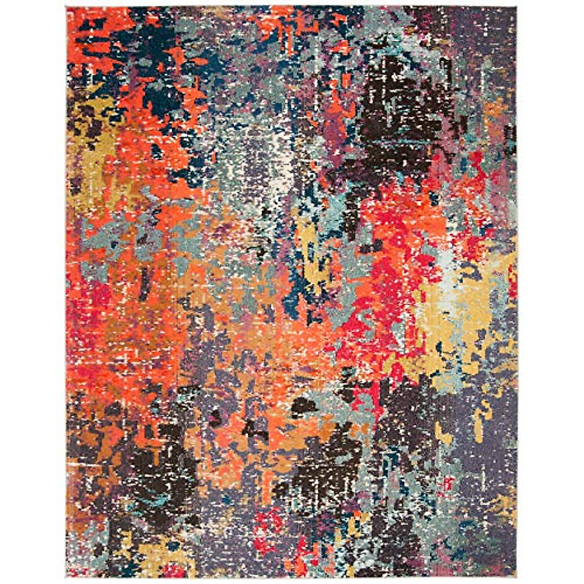 SAFAVIEH Monaco Collection 5'1" x 7'7" Blue/Orange MNC266M Modern Boho Abstract Non-Shedding Living Room Bedroom Area Rug