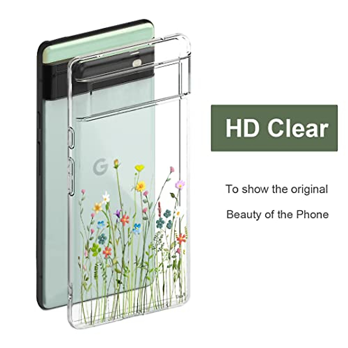 Unov Compatible with Pixel 6a Case Clear with Design Soft TPU Shock Absorption Slim Embossed Pattern Protective Back Cover for Pixel 6a 5G 6.1 inch (Flower Bouquet)