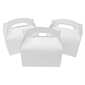 48 Pack Treat Boxes with Handles - Blank White Boxes for DIY Arts & Crafts - Gable Boxes for Kids' Birthday Party, Wedding and Baby Shower - Party Favor Boxes for Goodies, Snacks, Cupcake and Gifts