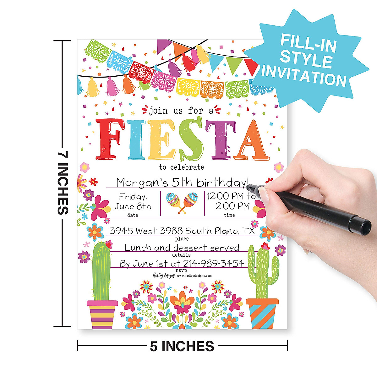 Hadley Designs 25 Taco Mexican Fiesta Cactus Party Invitations, Cinco De Mayo Quinceanera Pinata Twosday Theme Invites, Birthday, Baby/Bridal Shower, Gender Reveal Event Ideas Printable Card Supplies