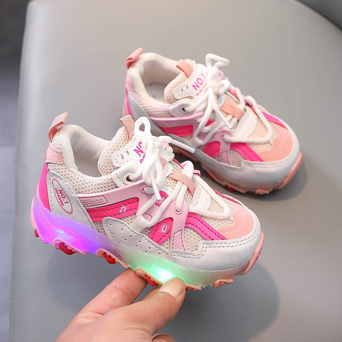 EnJoCho Toddler Girls Light Up Shoes Sneakers 1-7Years Baby Boys Letter Led Light Luminous Running Sport Boots Shoes (Pink-02#A, 18-24Months)