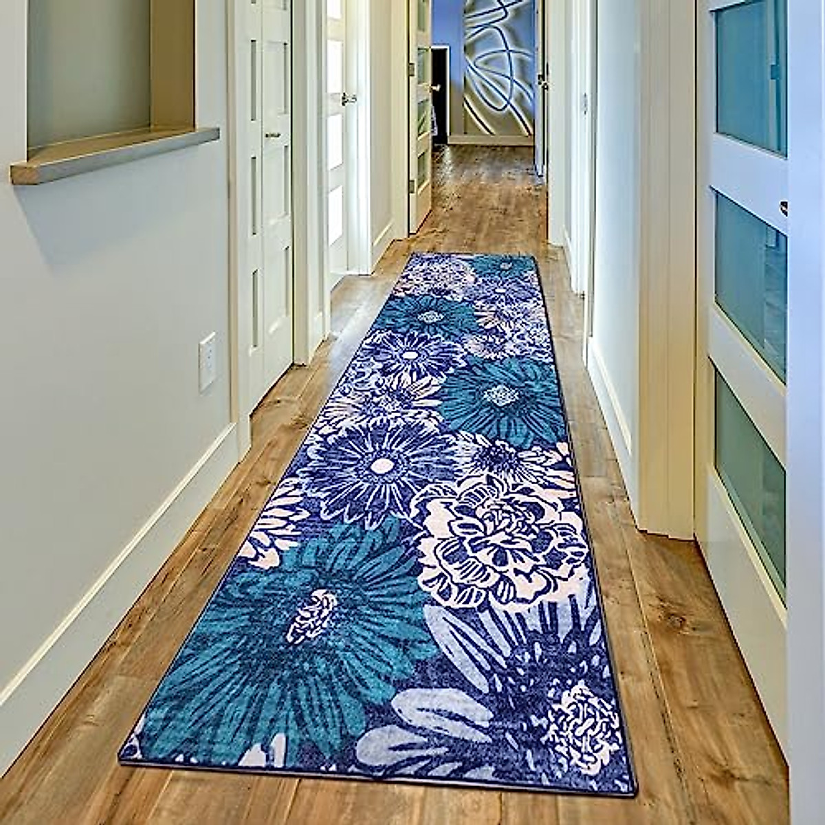 Fashriend Phyllis Runner Rug-2'6''×9' Modern Machine Washable Floral Rug Boho Non Slip Large Area Rug Pad Floor Carpet for Living Room Dining Laundry Bedroom Bathroom Kitchen Classroom Office-Purple