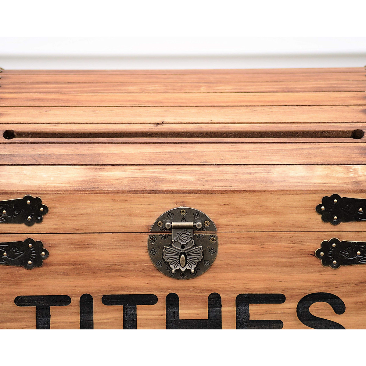 Wooden Tithes Box for Church Collections with Lock and Key Option Rustic Chapel Money Holder Trunk Fundraising Charity Donation Ballot Suggestions Box