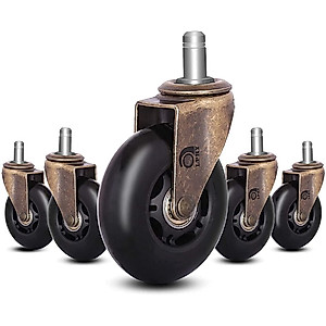 LPHY Office Chair Wheels (Set of 5) - 3'' Smooth Rolling Heavy Duty Casters - Safe for All Floors Including Hardwood - Universal Stem 7/16 Inch