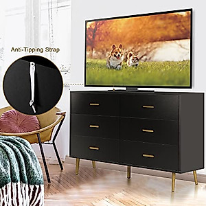 MAISONPEX 6 Drawer Dresser, Black Dresser with Metal Handle, Sturdy Frame Modern Bedroom Furniture, Chest of Drawers, Dressers with Drawers for Closet Hallway, Living Room