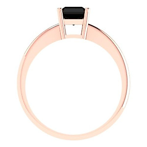 1.0 ct Radiant Cut Solitaire Genuine Natural Black Onyx Gem Bridal Designer Anniversary Engagement Ring 14k Rose Gold 4.5