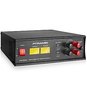 Pyramid PSV500 Universal Compact 50 Amp Adjustable 12 to 15 Volts Output Home Bench Power Converter Supply, with 2 USB Ports and Overload Protection