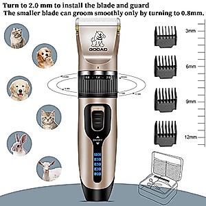Dog Clippers, Professional Dog Grooming Kit, Cordless Dog Grooming Clippers for Thick Coats, Dog Hair Trimmer, Low Noise Dog Shaver Clippers, Quiet Pet Hair Clippers Tools for Dogs Cats(Gold)