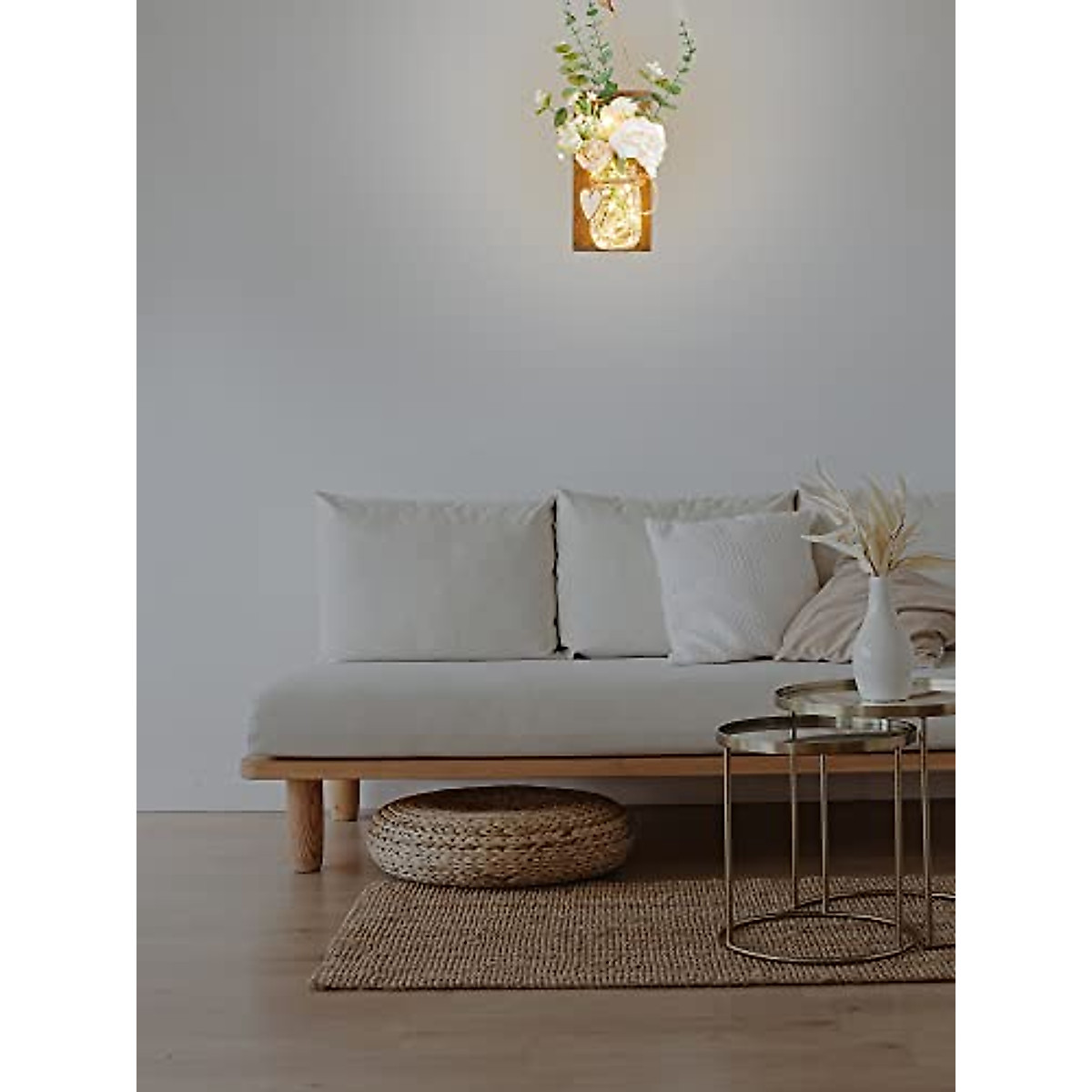 Party Joy Mason Jar Sconces Set of 2 Spring Decor Wall Decor Rustic Wall Sconces with Remote Control LED Fairy Lights and Artificial Flowers Bathroom Decor Home Decor with Lights