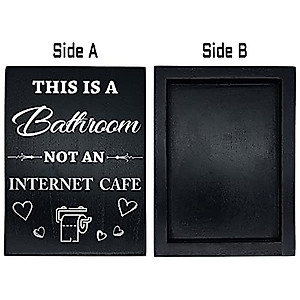 Maoerzai Funny Farmhouse Bathroom Decor Sign, Classic Wooden Box Sign Toilet Wall Decor, Modern Farmhouse Guest Restroom Decor Sign Wall Art Plaque. (6 X 8 X 1.2 inch, Black - Bathroom-4)