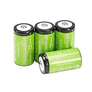 Amazon Basics 4-Pack Rechargeable C Cell NiMH Batteries, 5000 mAh, Recharge up to 1000x Times, Pre-Charged