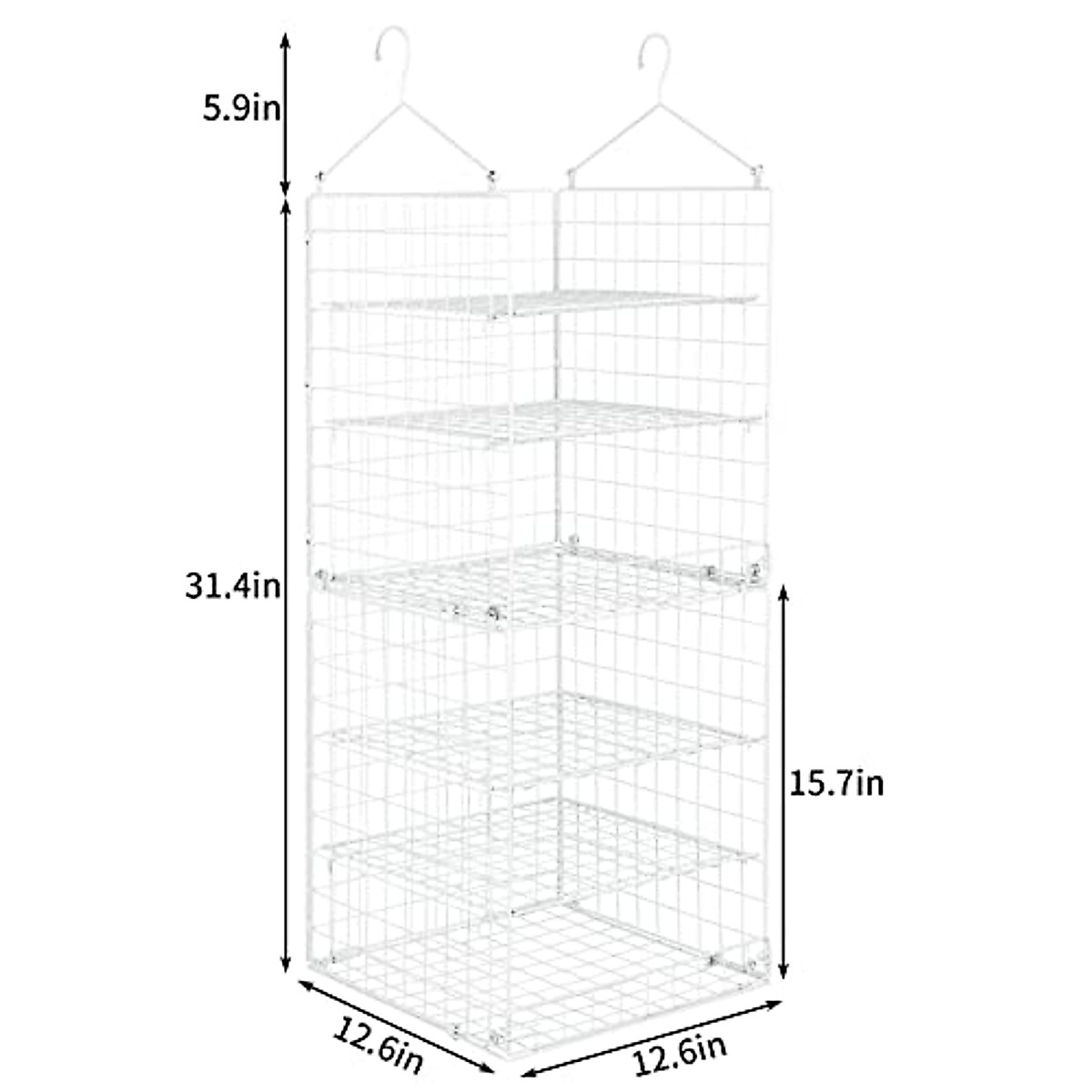 Yuyetuyo 6 Tier Foldable Closet Organizer,Adjustable Hanging Closet Shelves with 6 Adjustable Divider, Hanging Organizer for Closet,White 37.3" H X 12.6" W X 12.6" D