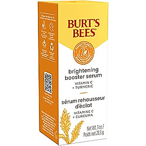 Burt's Bees Vitamin C Turmeric Face Serum, Brightens Skin & Visibly Reduces Dark Spots, Fine Lines & Wrinkles, Naturally Hydrating, Lightweight - Brightening Booster Serum (1 oz)