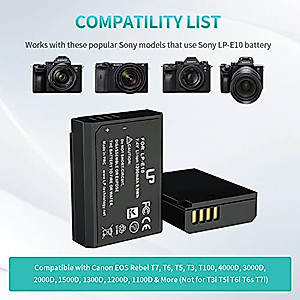 LP-E10 Battery Charger Pack, LP 2-Pack Battery & Dual Slot Charger, Compatible with Canon EOS Rebel T7, T6, T5, T3, T100, 4000D, 3000D, 2000D, 1500D, 1300D & More (Not for T3i T5i T6i T6s T7i)
