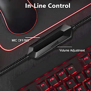 TYUOBOX Gaming Headset with Microphone for PS4, Xbox One, PC, Over Ear Headphones with Mic, Wire, Noise Cancelling LED Light, Bass Surround for Playstation Nintendo PS3 Games (Black Red)