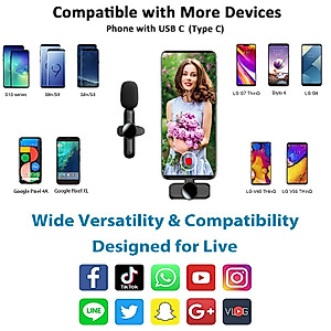 Wireless Lavalier Microphone for Android Phone, Plug-Play Cordless Omnidirectional Condenser Recording Mic with Noise Reduction and Auto Sync for Video Recording, Vlog, YouTube, Tiktok, Interview
