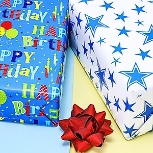 BOLIANNE Reversible Birthday Wrapping Paper for Boys Girls Kids Adults Baby Shower - Colorful Happy Birthday Gift Wrap Paper for Party - Gift Wrapping Paper Roll, 17.7 Inch X 33 Feet, High Gloss