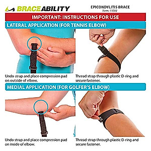 BraceAbility Epicondylitis Brace | Elbow Strap for Medial / Lateral Epicondyle Pain and Tendonitis Arm Compression Support Band for Men or Women (One Size Fits Most)