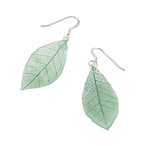 NOVICA Artisan Handmade Natural Leaf Dangle Earrings Jade from Thailand Sterling Silver No Stone Nature Tree [2.2 in L x 0.8 in W] ' Stunning Nature in Jade'