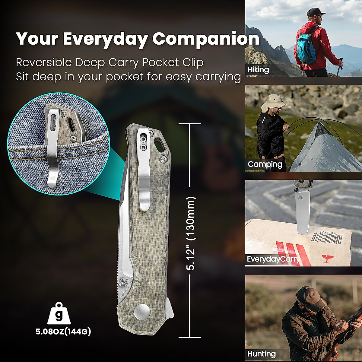 Kizer Begleiter (XL) EDC Pocket Knife, Micarta Handle Folding Knives with Flipper, 154CM Steel V5458C2