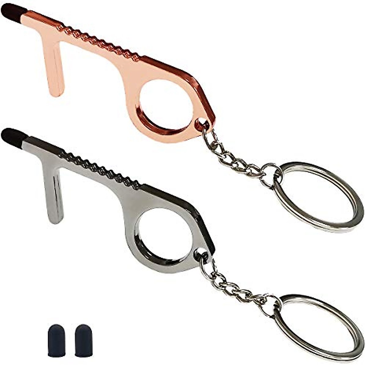 2 PCS No Touch Door Opener Tool, Safe EDC Touchless Keychain with Stylus Used to Avoid Touching Public Dirty Surfaces, Doors, Touchscreens, Buttons (Rose Gold&Grey)