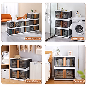 HAIXIN Storage Bins with Lids, Collapsible and Stackable Storage Bins, Plastic Closet Organizer, 8.4 Gal Folding Storage Box, Containers for Organizing with Door, 1 Pack