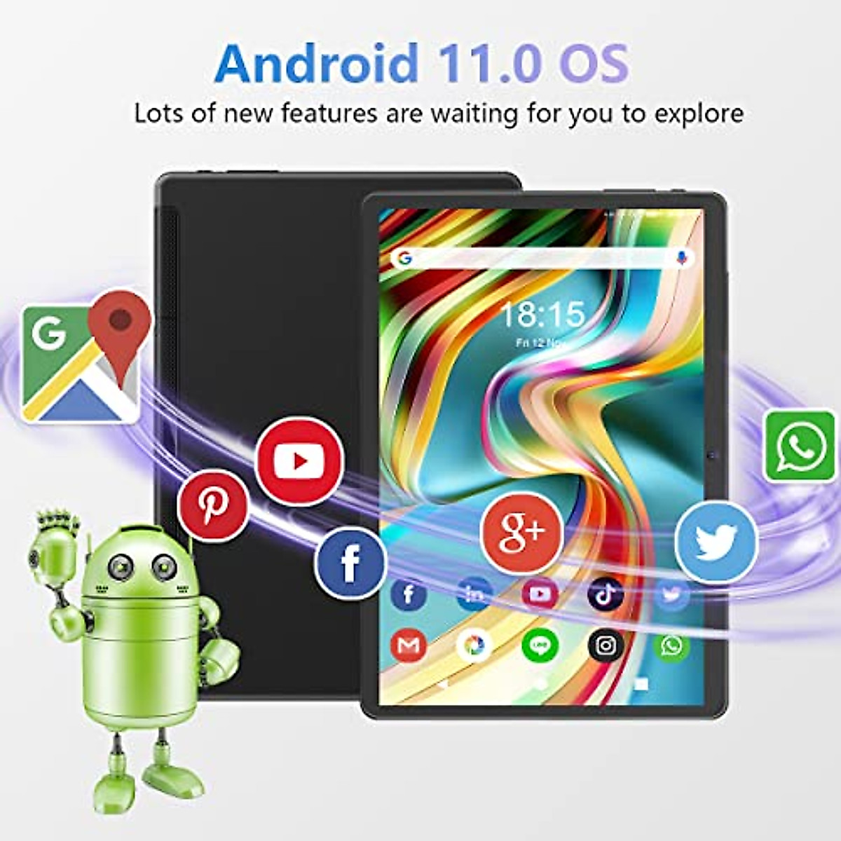 Tablet 10.1 inch Android 11 Tablet 2023 Latest Update Octa-Core Processor with 64GB Storage, Dual 13MP+5MP Camera, WiFi, Bluetooth, GPS, 128GB Expand Support, IPS Full HD Display (Black)