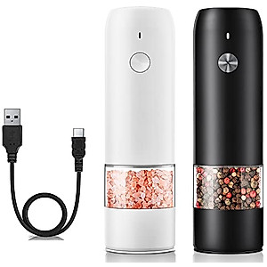 𝗥𝗲𝗰𝗵𝗮𝗿𝗴𝗲𝗮𝗯𝗹𝗲 Electric Salt and pepper Grinder Set - Built-In 500mAh Battery - Automatic Peppercorn and Sea Salt Spice Mill & Shakers Set with LED Light, Adjustable Coarseness