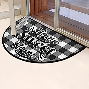 AMELIA SHARPE Welcome Half Round Door Mat Black White Plaid Buffalo Washable Home Kitchen Art Restaurant Office Floor Mats Non Slip and Durable Doormats Decor 18x30 Inch