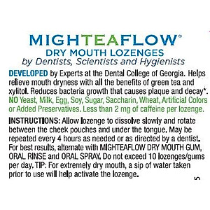 MighTeaFlow Sugar Free Dry Mouth Lozenges with Xylitol/Stevia, Light Mint, Clinically Tested by Dental Professionals, NO Artificial Flavors/Colors, NO Aspartame,and NO Titanium Dioxide