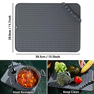 Silicone Dish Drying Mats with Utensils Holder, Heat Resistant Dish Drying Mat for Kitchen Counter, Non-slip Quick Dry Pad for Washing Dishes, Multiple Utensils Sink Dish Drying Mat with Spoon Rest