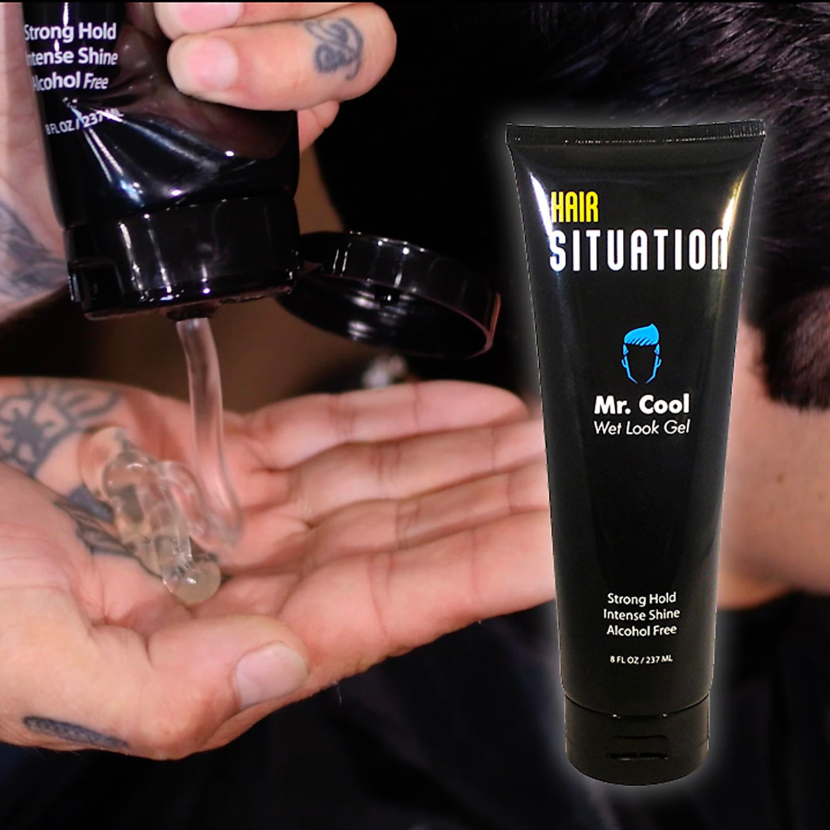 Hair Situation Mr. Cool Wet Look Hair Gel - Strong Hold, High Shine, Alcohol-Free, Clear Styling Formula, Anti-Humidity Frizz Control, Non-Flaking, Non-Greasy, Long-Lasting for All Hair Types 8 Fl Oz
