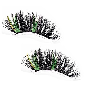 Glitter Lashes 26mm 3D Fluffy Mink Eye Lashes with Color,Colored Eyelashes Dramatic Strip Lashes Manga Lashes Natural Thick Fake Eyelashes 1 Pairs for Halloween Party Stage Cosplay(Red black)