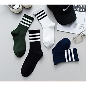 OGUOY 8 Pairs Striped Cute Socks Men's and Women's Spring and Summer Mid-tube Socks Sports High Waist Cotton Socks (8 Pairs Black+White)