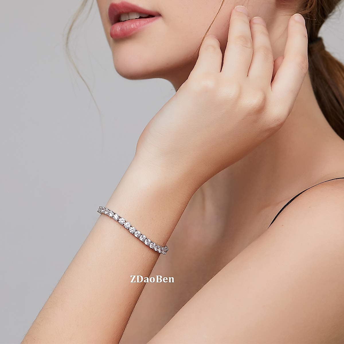Tennis Bracelet Cubic Zirconia Bracelet for Women CZ Diamond Bracelet for Women Sterling Silver Bracelet Platinum Plated Tennis Bracelet Round Cubic Zirconia Women Bracelet Jewelry 4MM 6.5 Inch