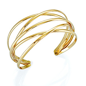 Pera Jewelry 14K Gold and Silver Filled Arm Band Cuff Bracelet, Minimalist Simple Swirl Open Wide Wire Bracelets, Adjustable Arm Bangle Bracelets, Open Cuff Bangle Bracelets with Gift Box