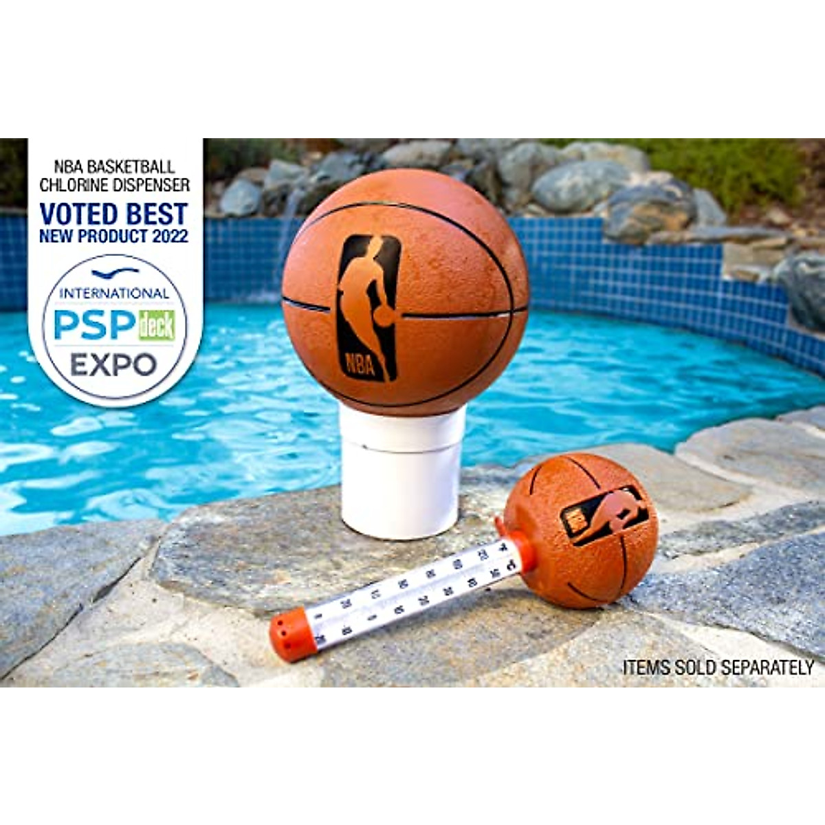 Poolmaster 25306 Floating Basketball Swimming Pool and Spa Thermometer Featuring Classic NBA Logo, Brown
