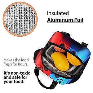 Hellokugou Game Lunch Bag For Kids Gaming, Red & Blue Fluorescent Gamepad Glow Luminous Lunch Box Portable Reusable Handbag Box Travel Beach Picnic
