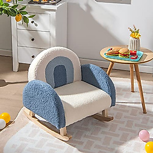 HOMGX Kids Rocking Chair, Toddler Couch with Solid Wood Base & Non-Slip Pads, Kids Rocking Sofa with Plush Fabric, Cute Children Rocker Armchair in Playroom, Nursery, Bedroom