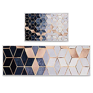 Vioncci Kitchen Rug Set, 2 Pieces Absorbent Non Slip Kitchen Mat, Microfiber Material Doormat Runner Rug Set （15.7"×23.6" + 15.7"×47.2"）Gradient Blue