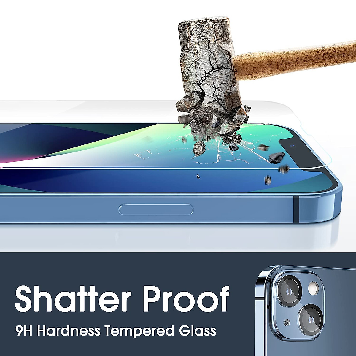 amFilm Screen Protector OneTouch Compatible with iPhone 13, iPhone 13 Pro (6.1", 2021) Tempered Glass and Camera Lens Protector, Edge to Edge Full Coverage Easy Installation Kit, Plastic, 2+2 Pack