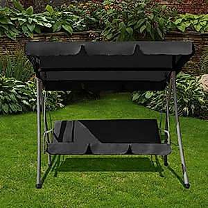 Quekehis Patio Swing Cushion Cover Replacement Waterproof Swing Seat Cover for 3 Seat Outdoor Swing Cushion Protective Cover 59x19x4inch Black