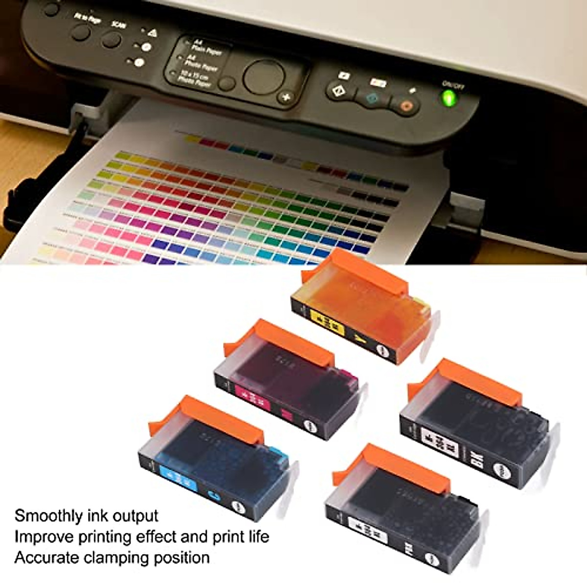 Hilitand Ink Cartridge Large Capacity Inkjet Cartridge Clear Fadeless Print Printer Cartridge for School, Office, Trading Firms (BK PBK C M Y 5 Colors)