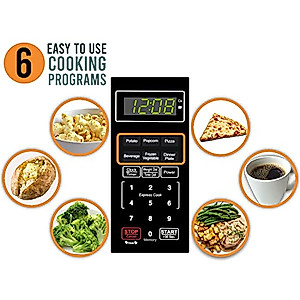 Farberware Compact Countertop Microwave Oven 0.7 Cu. Ft. 700-Watt with LED Lighting, Child Lock, Easy Clean Grey Interior, Retro Black