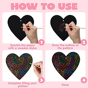 JOYIN 60 Packs Valentines Day Gifts Cards with Scratch Heart for Kids Scratch Paper Magic Color Scratch Heart Rainbow Cards for Valentine Crafts & Art Classroom Exchange, Valentine's Party Favors