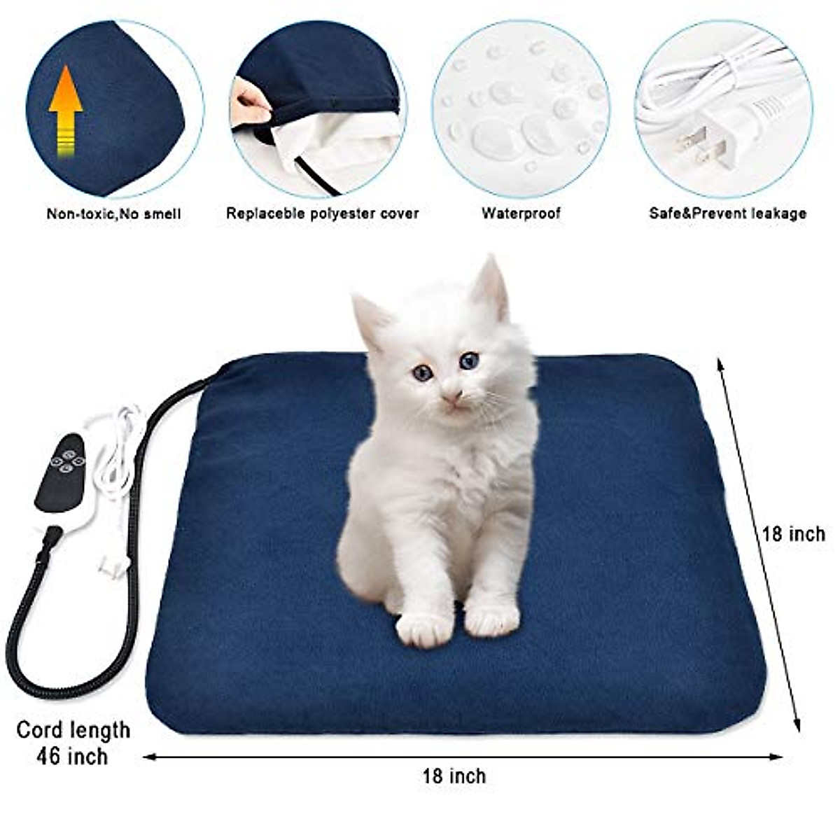 RIOGOO Pet Heating Pad, Electric Heating Pad for Dogs and Cats Indoor Warming Mat with Auto Power Off (M:18" x 18")