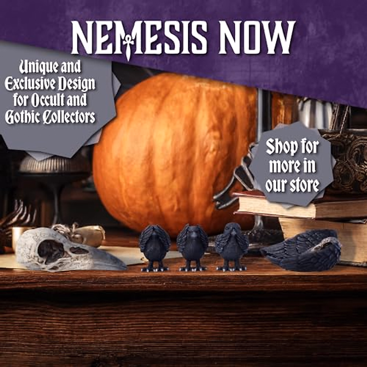 Nemesis Now Edgar Allan Poe's Nevermore Raven Skull Trinket Holder, Gothic Jewelry Dish, Hand-Painted Resin, 17cm